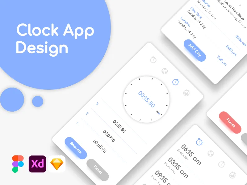 Clock App Design free figma template for App Designs