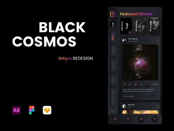 Instagram Black Cosmos free figma template for App Designs