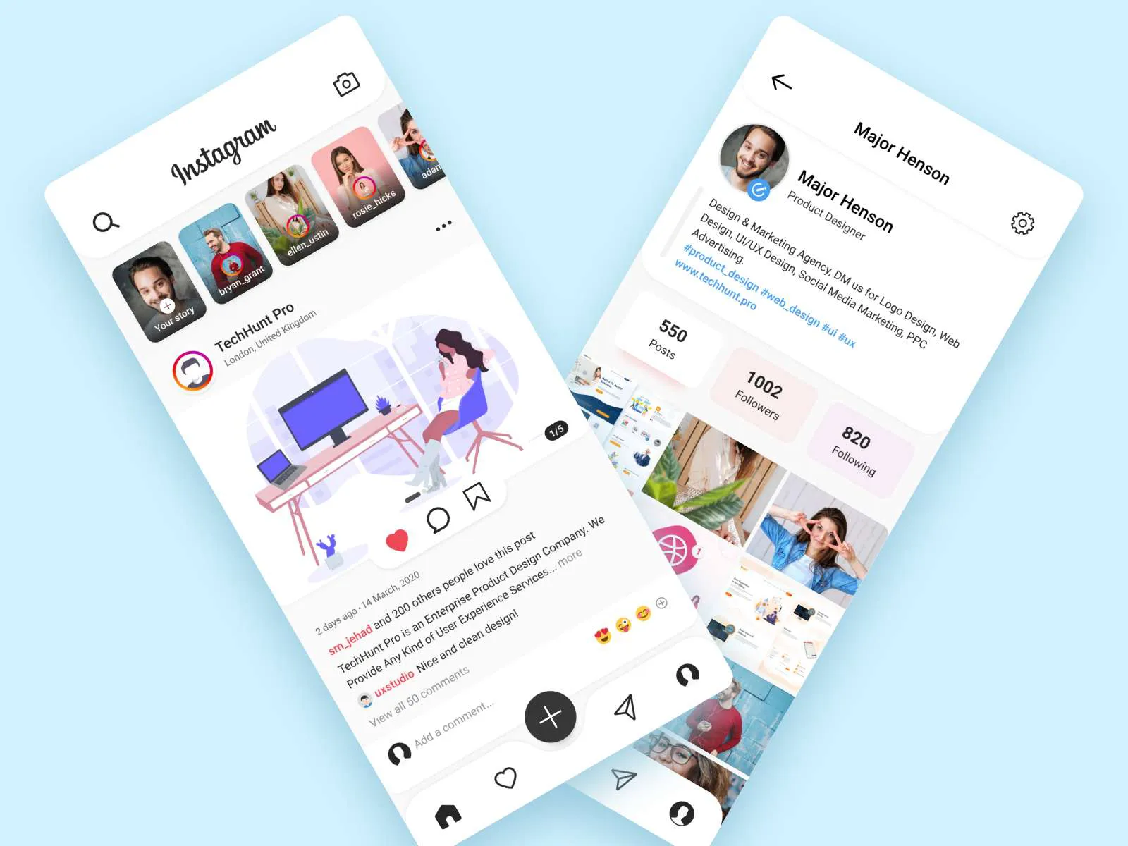 Intagram Redesign Challenge free figma template for App Designs