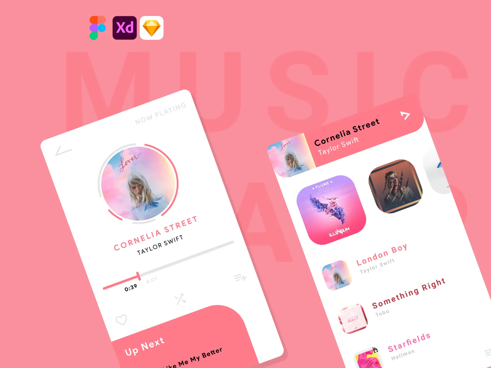 Music App free figma template for Adobe XD App Designs
