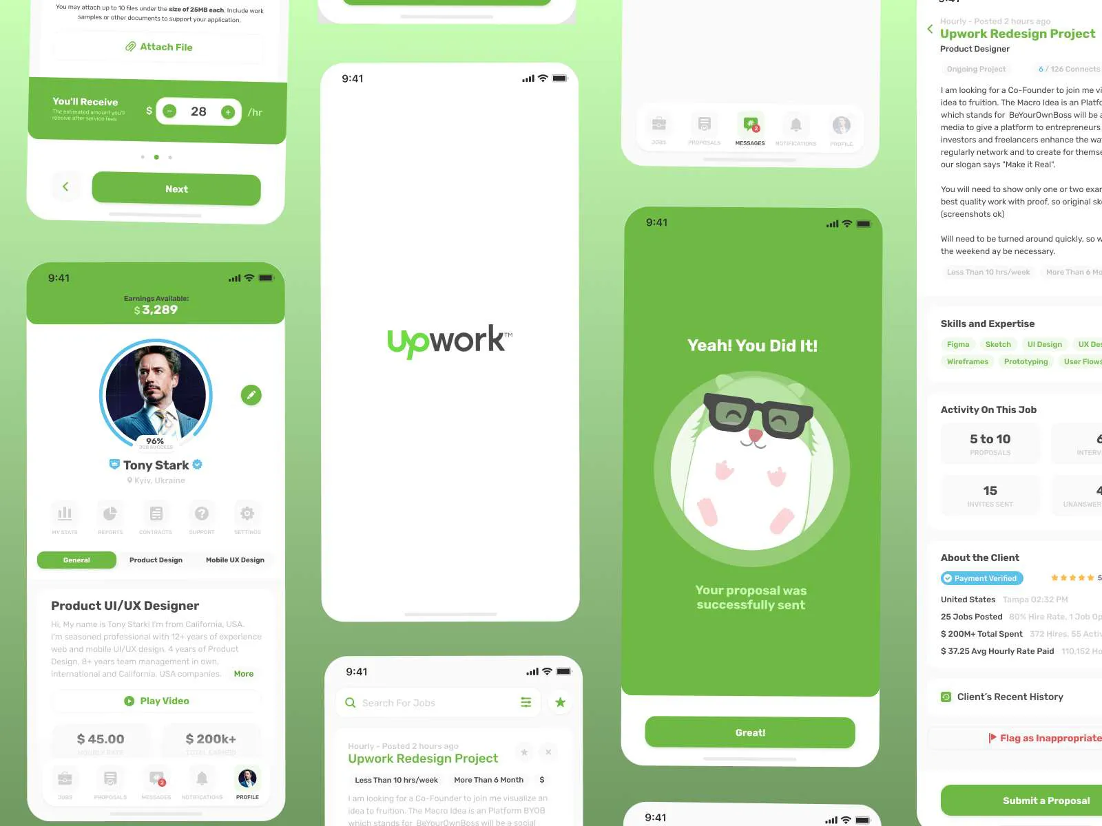 UpWork App Redesign free figma template for App Designs