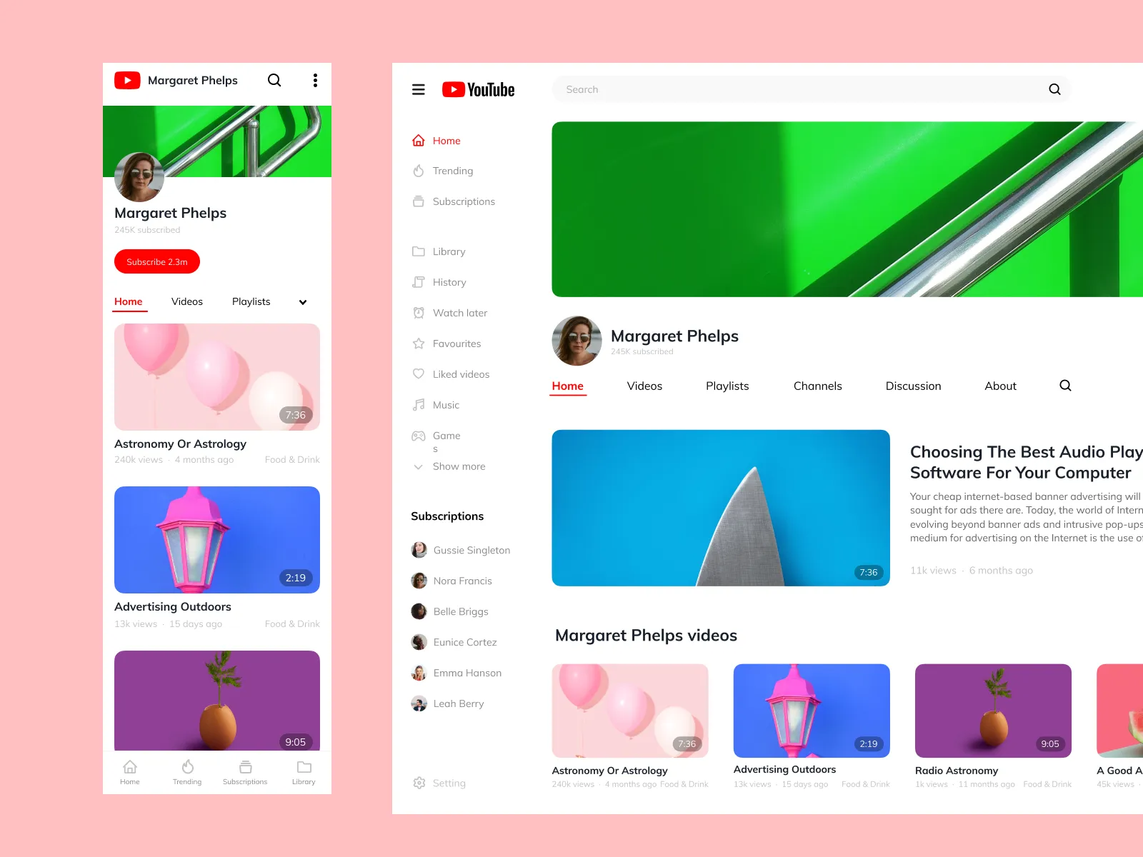 YouTube Redesign Concept free figma template for Dashboard/UI Kits