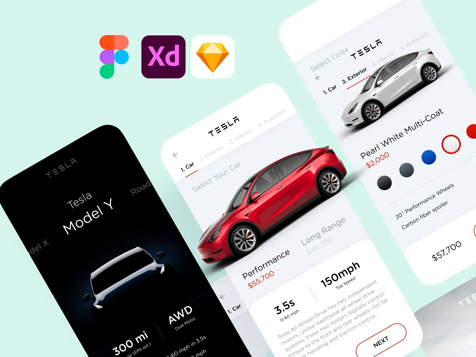 Tesla Model Y ï¿½ Concept UI Kit free figma template for App D...
